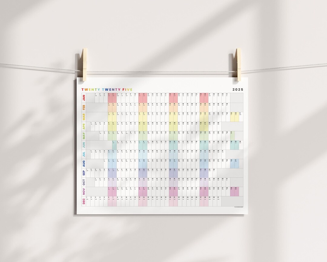 2025 Printable Wall Calendar | Rainbow | Instant Digital Download ...