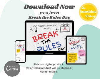 PTA / PTO Event Break the Rules Day Editable Canva Template - Etsy
