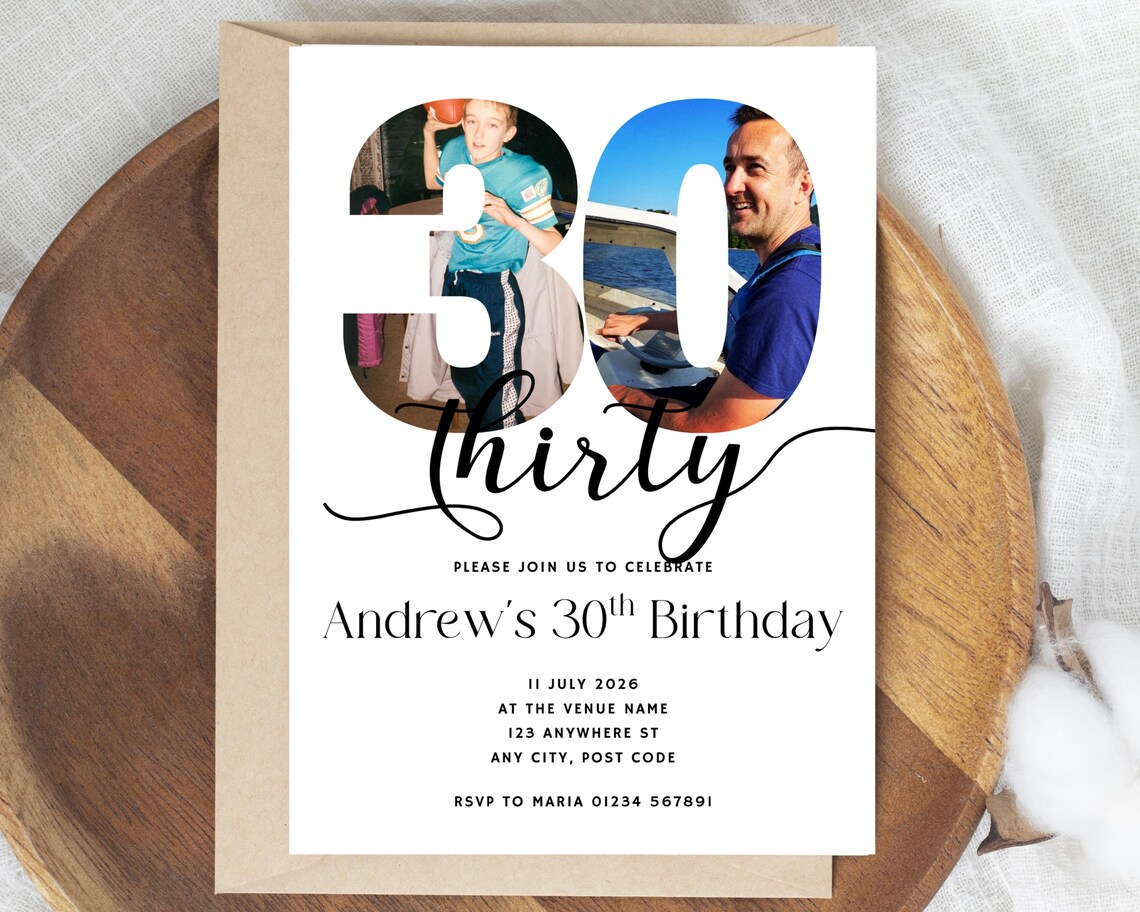 Editable 30th Birthday Invitation Template: Canva Photo Invite (digital ...