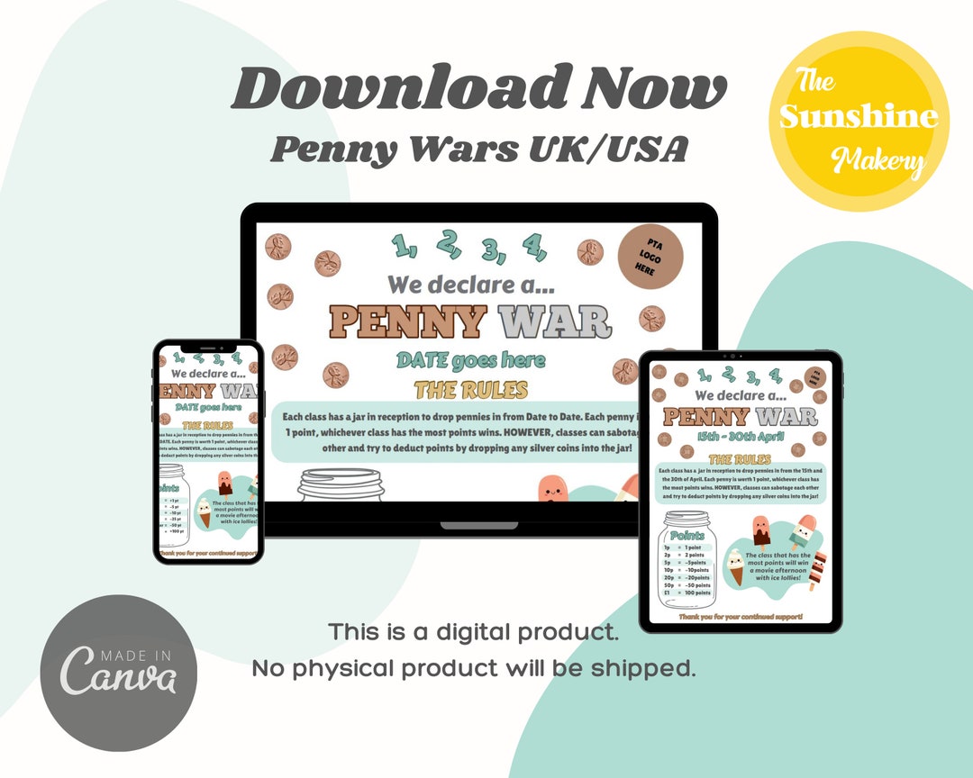 PTA / PTO Event Penny Wars Fundraiser Editable Canva Template - Etsy