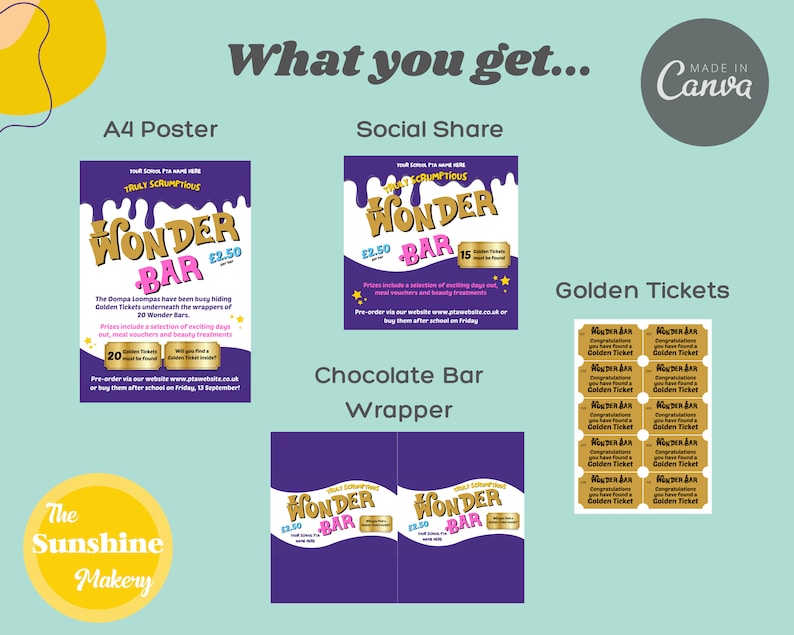 Wonder Bar Fundraiser: Golden Ticket Event Flyer & Wrapper (digital ...