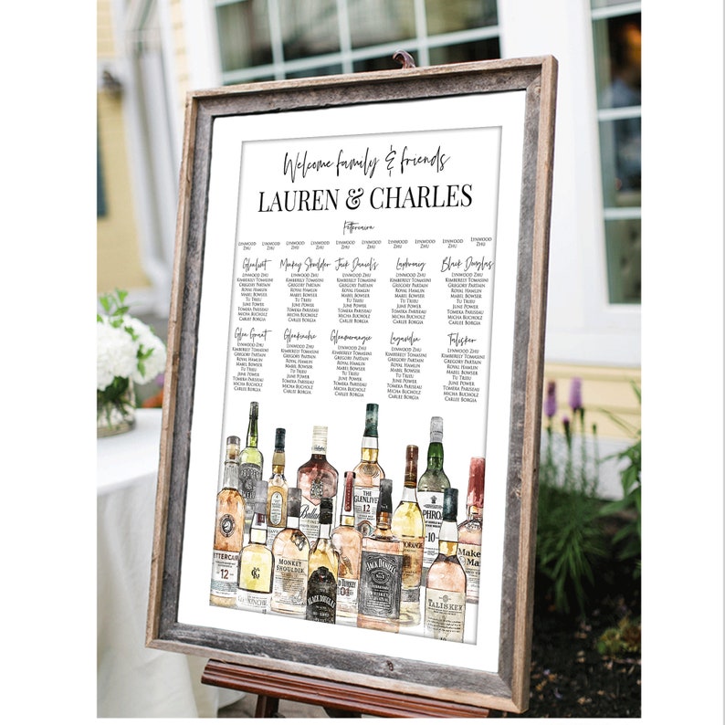 Malt Whisky Wedding Seating Chart, Whiskey Bottle Wedding Stationery ...