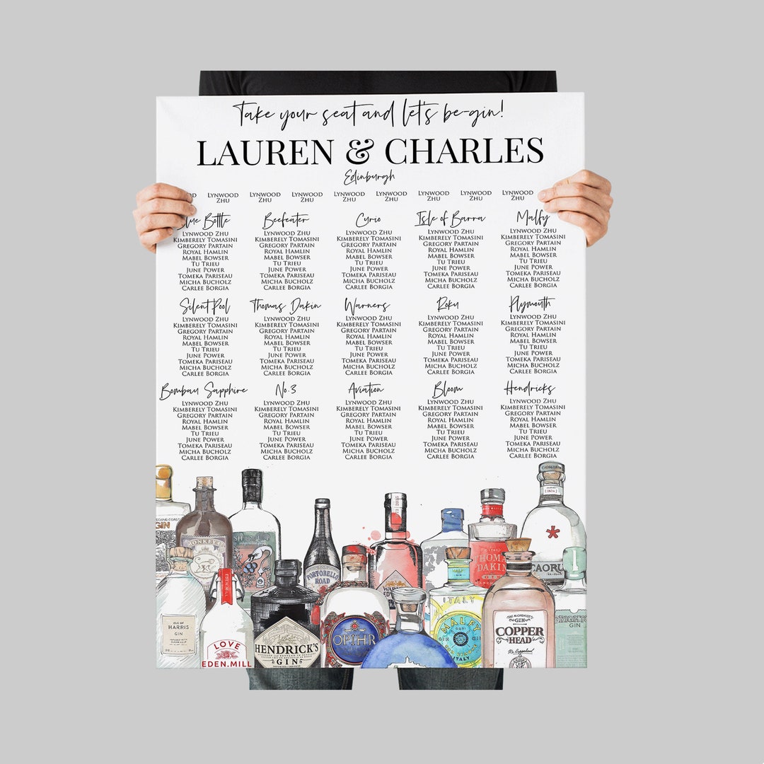 Gin-credible Wedding Seating Chart, Gin Bottle Wedding Stationery, Gin ...