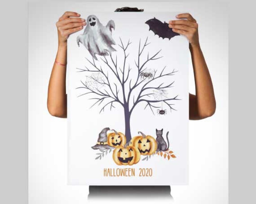 INSTANT DOWNLOAD Fall Halloween Tree, Thumbprint Tree, Pumpkin ...