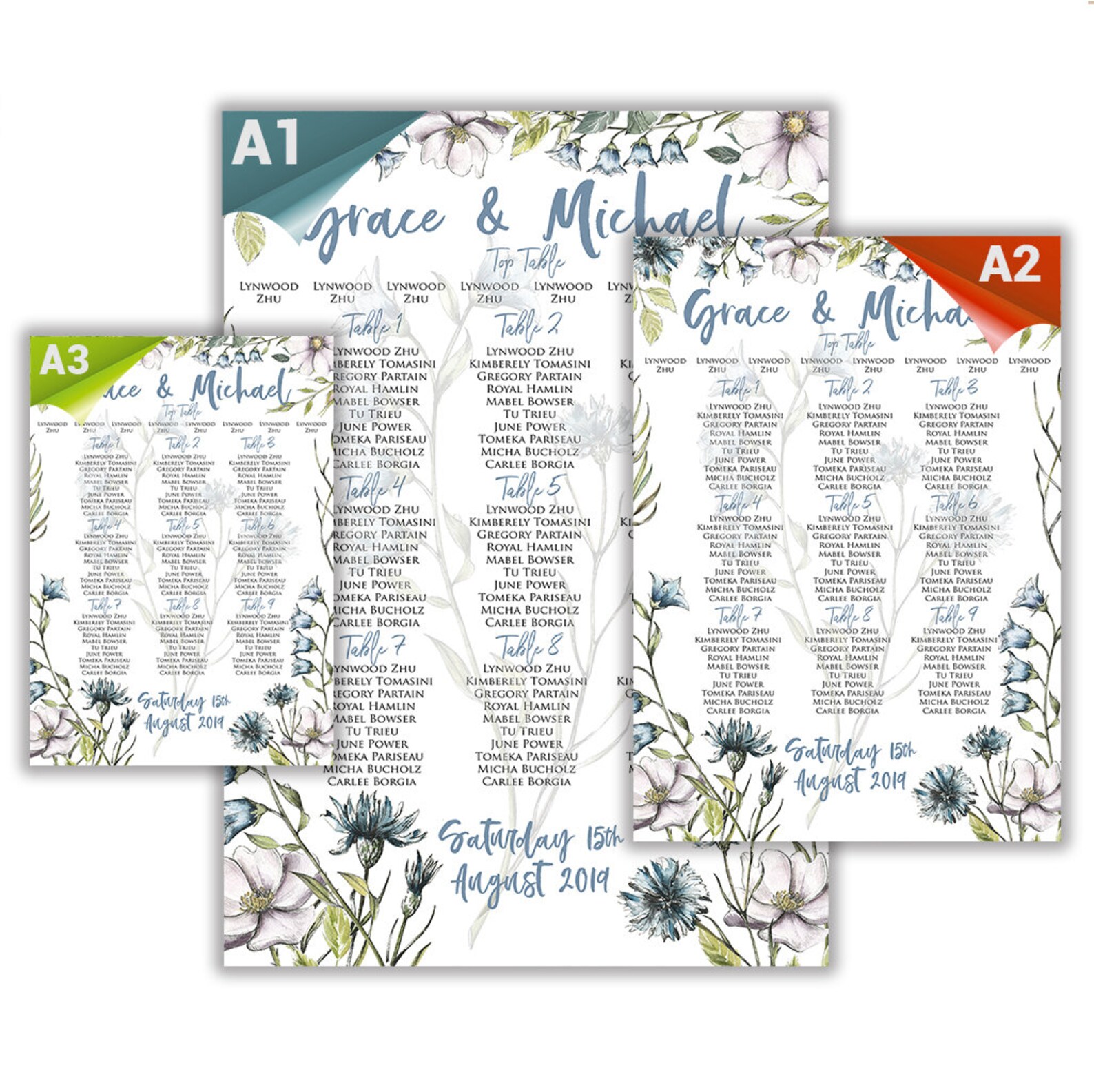 Blue Wedding Seating Plan Template, Welcome Sign / Party Decoration ...