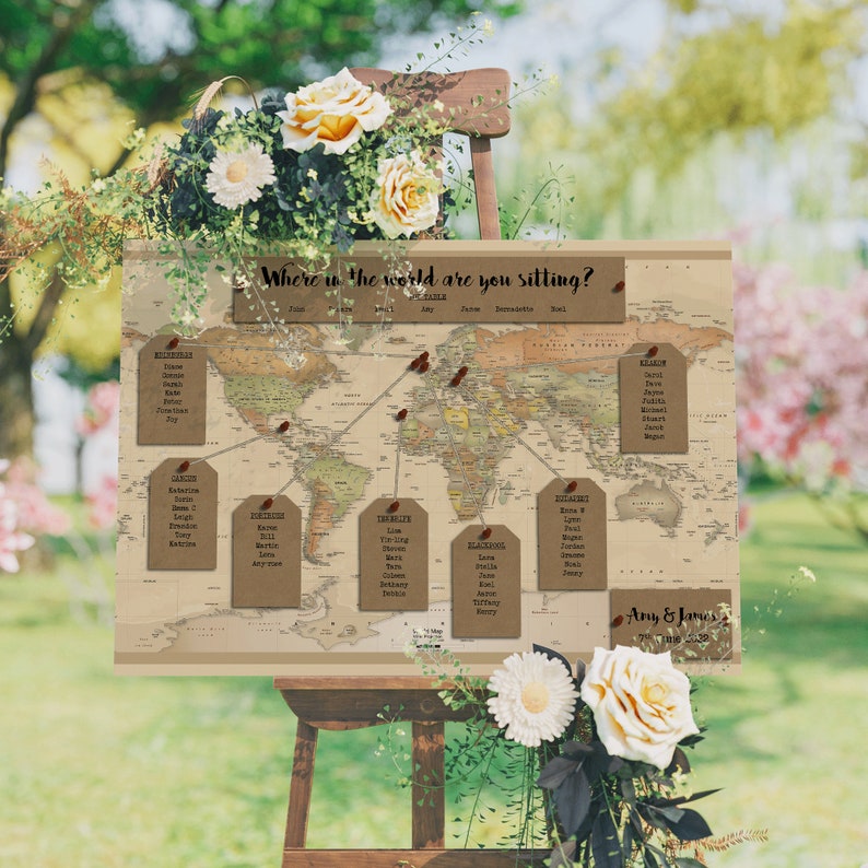 Personalised Travel World Map Wedding Table Plan Destination - Etsy
