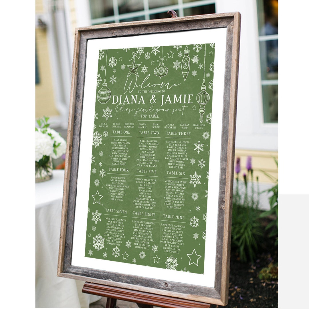 Christmas Themed Wedding Welcome Sign, Holiday Seating Chart ...