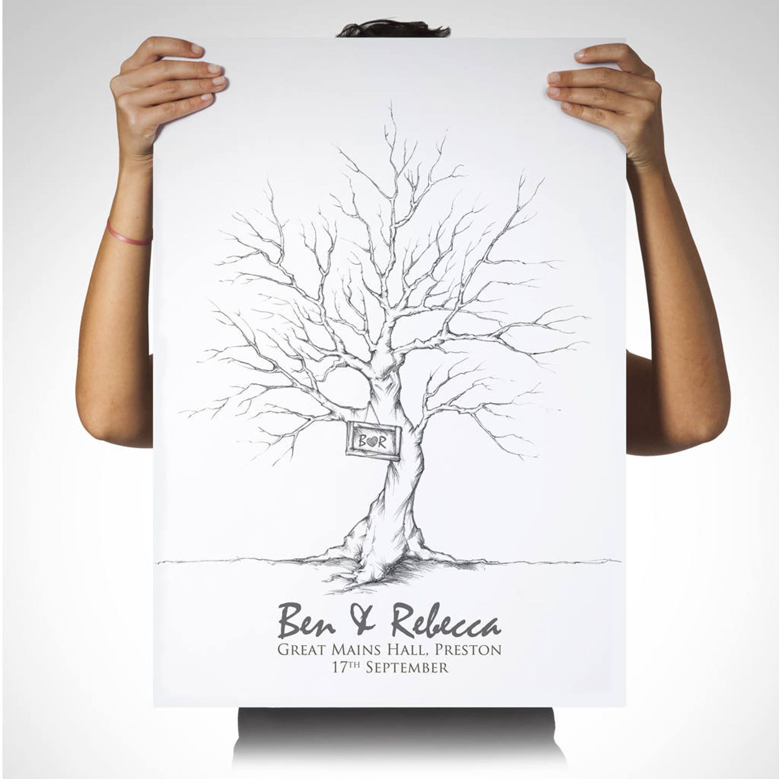 Personalised Sketch Keepsake Fingerprint Tree Personalised Wedding ...