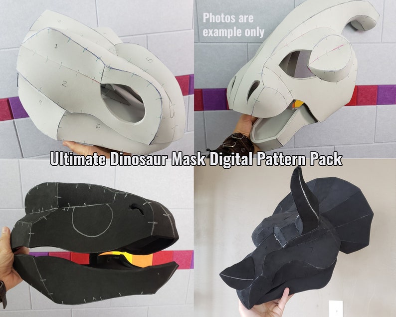 Dinosaur Mask Pattern Pack: T-rex, Raptor, Triceratops Parasaurolophus ...
