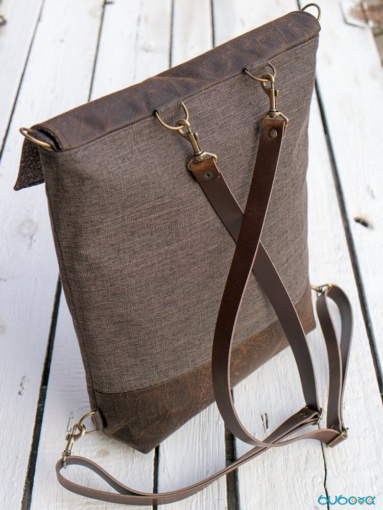 Brown Convertible Backpack and Shoulder Bag With Genuine - Etsy