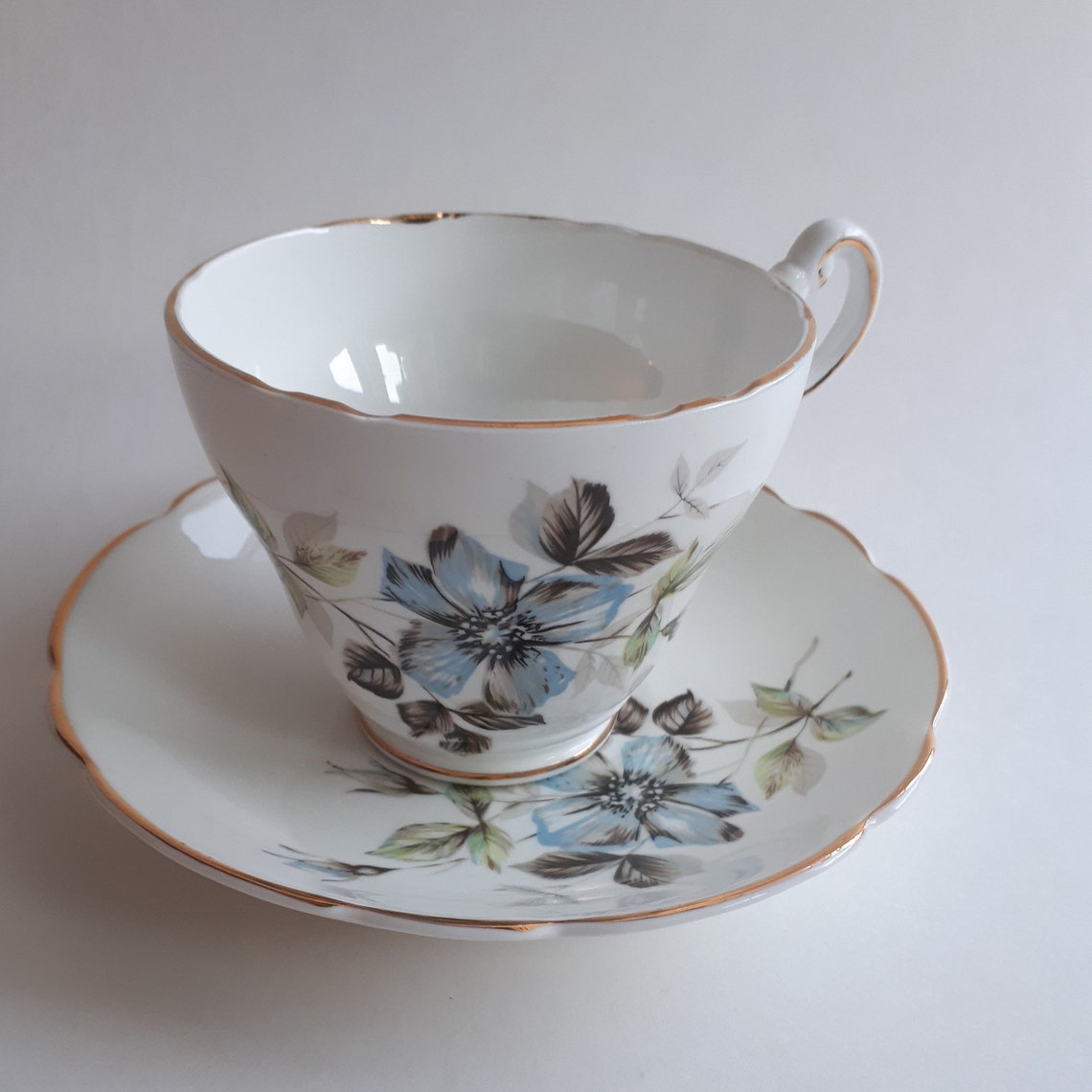 Regency Bone China Tea Cup Blue Florals Gold Trim 1950s | Etsy