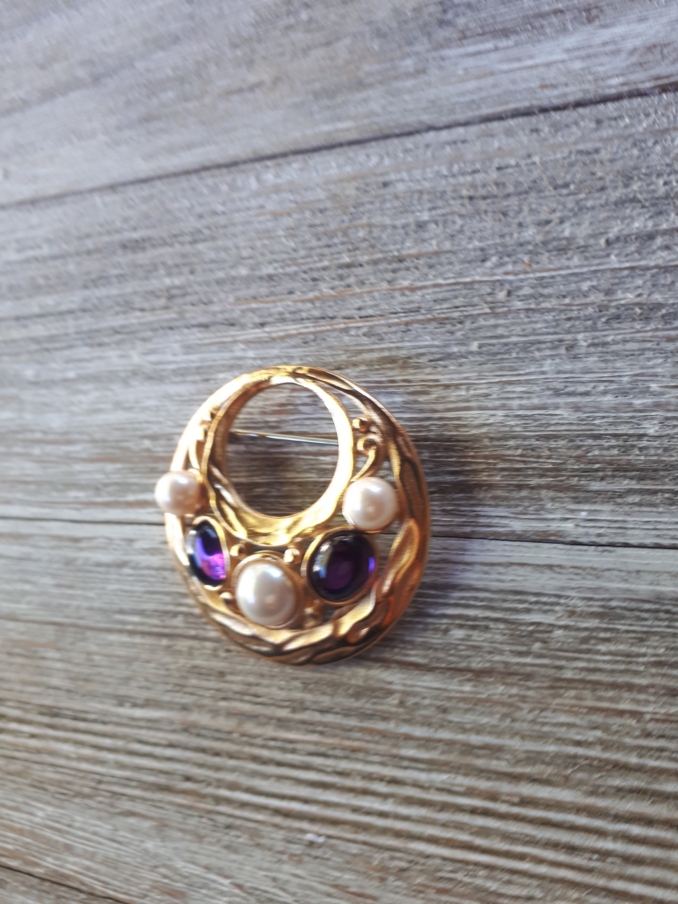 Vintage Brooch Signed TAT. TAT Signed Brooch, TAT Signed, Purple and ...