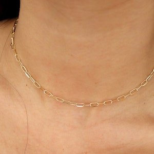 Solid 14K Gold Paper Clip Chain Necklace, Rectangle Long Link Necklace ...