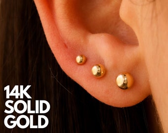 14k Solid Gold Ball Stud Earrings With Screw Backs 3mm, 4mm, 5mm, 6mm ...