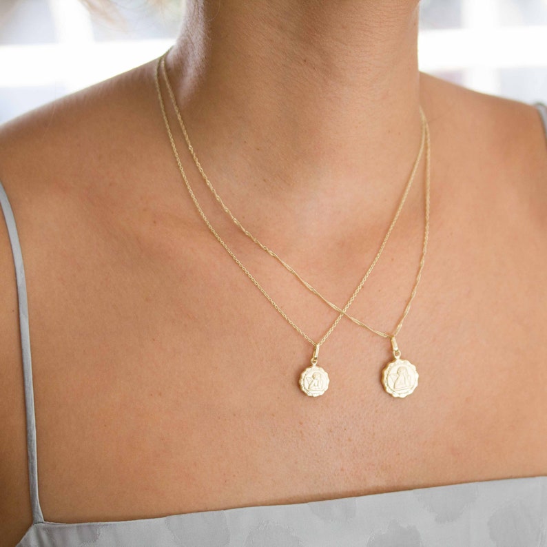 14K Gold Medallion Necklace Gold Coin Necklace Angel | Etsy