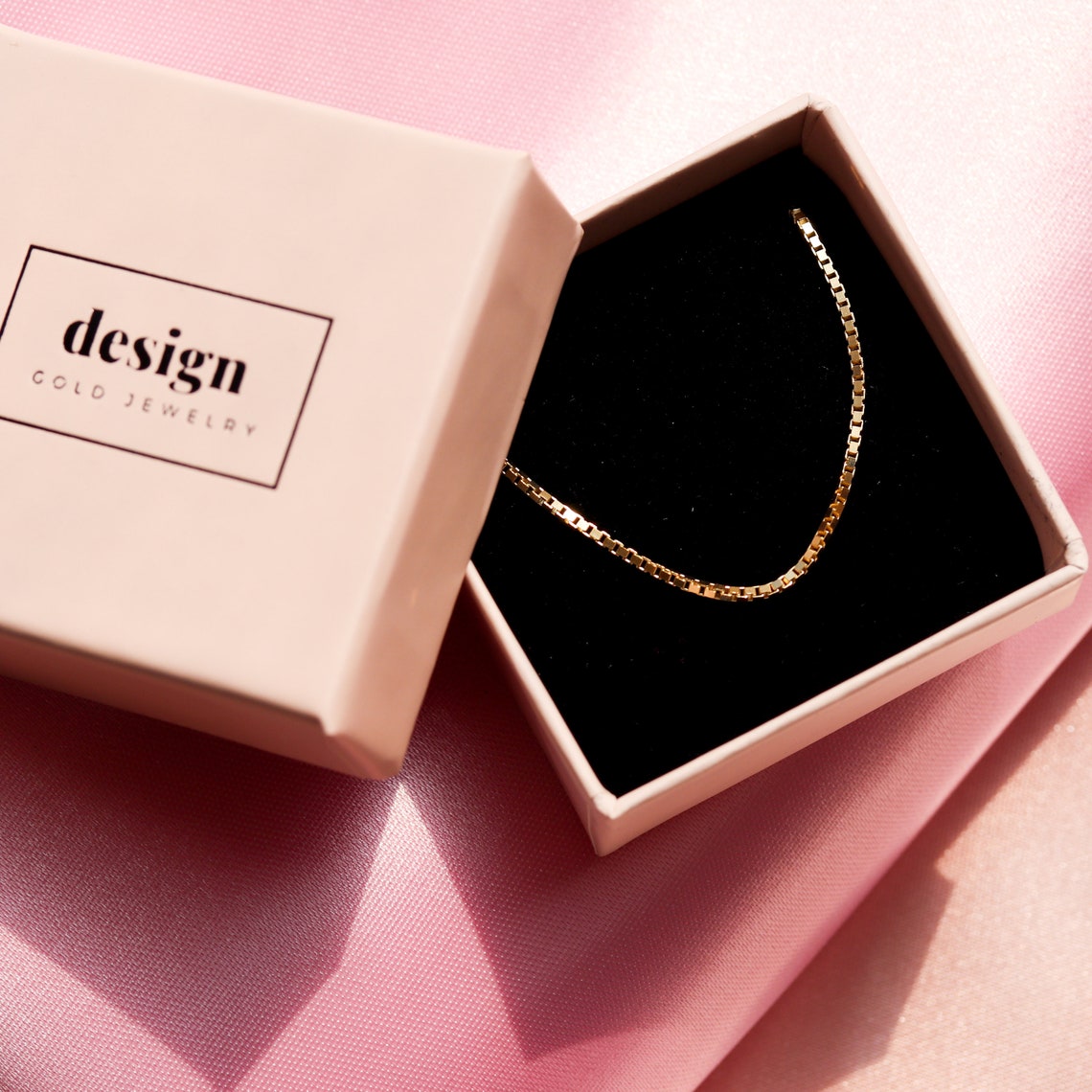 Solid 14K Gold Box Chain Necklace Delicate Dainty Layered | Etsy