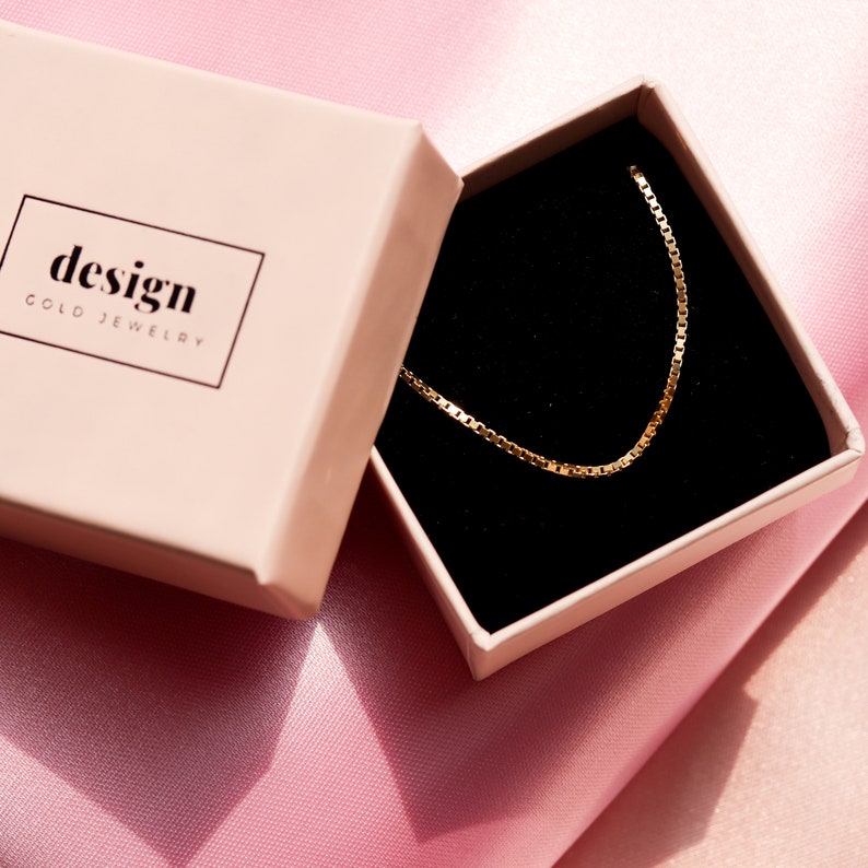 Solid 14K Gold Box Chain Necklace Christmas Gifts for Mom - Etsy