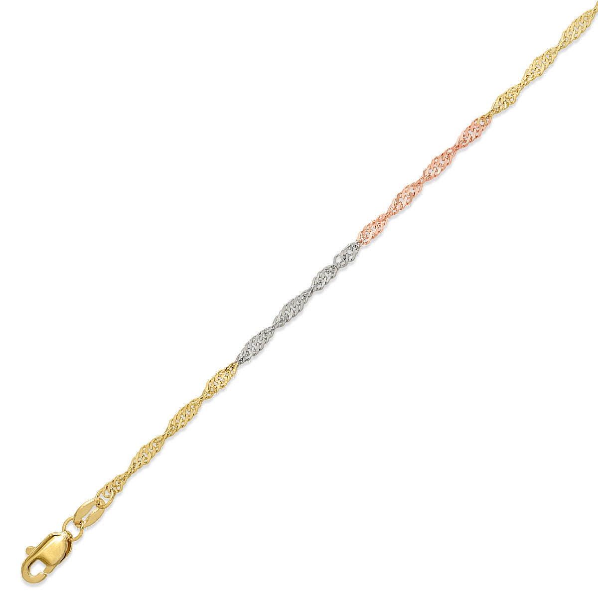 Tri Color Necklace 14K Solid Gold Chain Necklace Dainty - Etsy