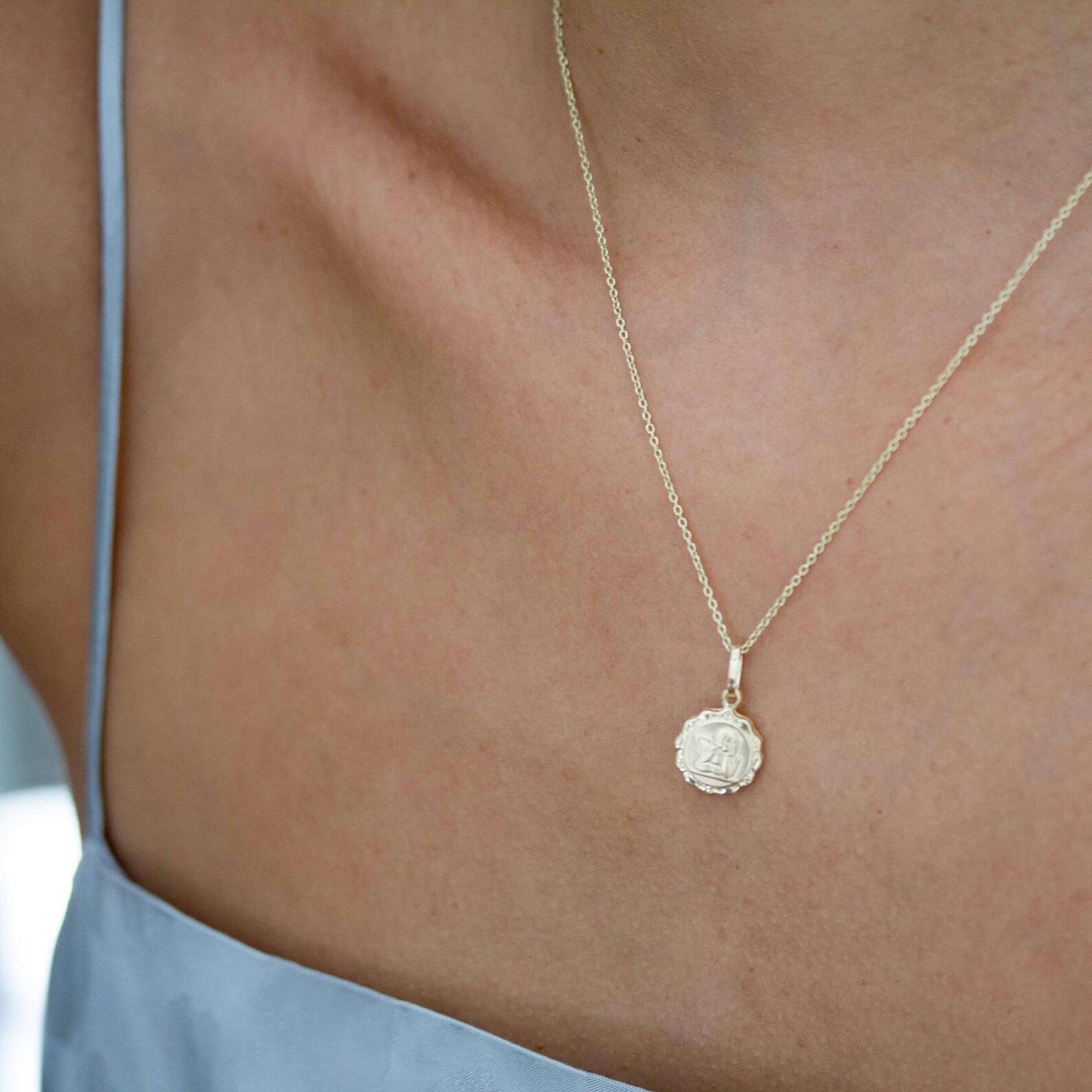 14K Gold Medallion Necklace Gold Coin Necklace Angel - Etsy