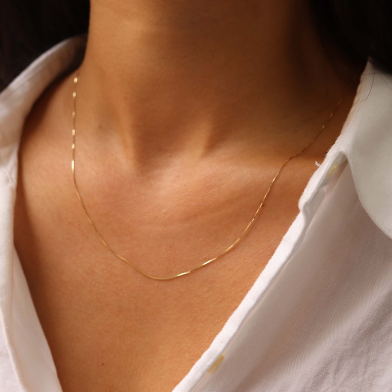 Solid 14K Gold Box Chain Necklace Delicate Dainty Layered - Etsy