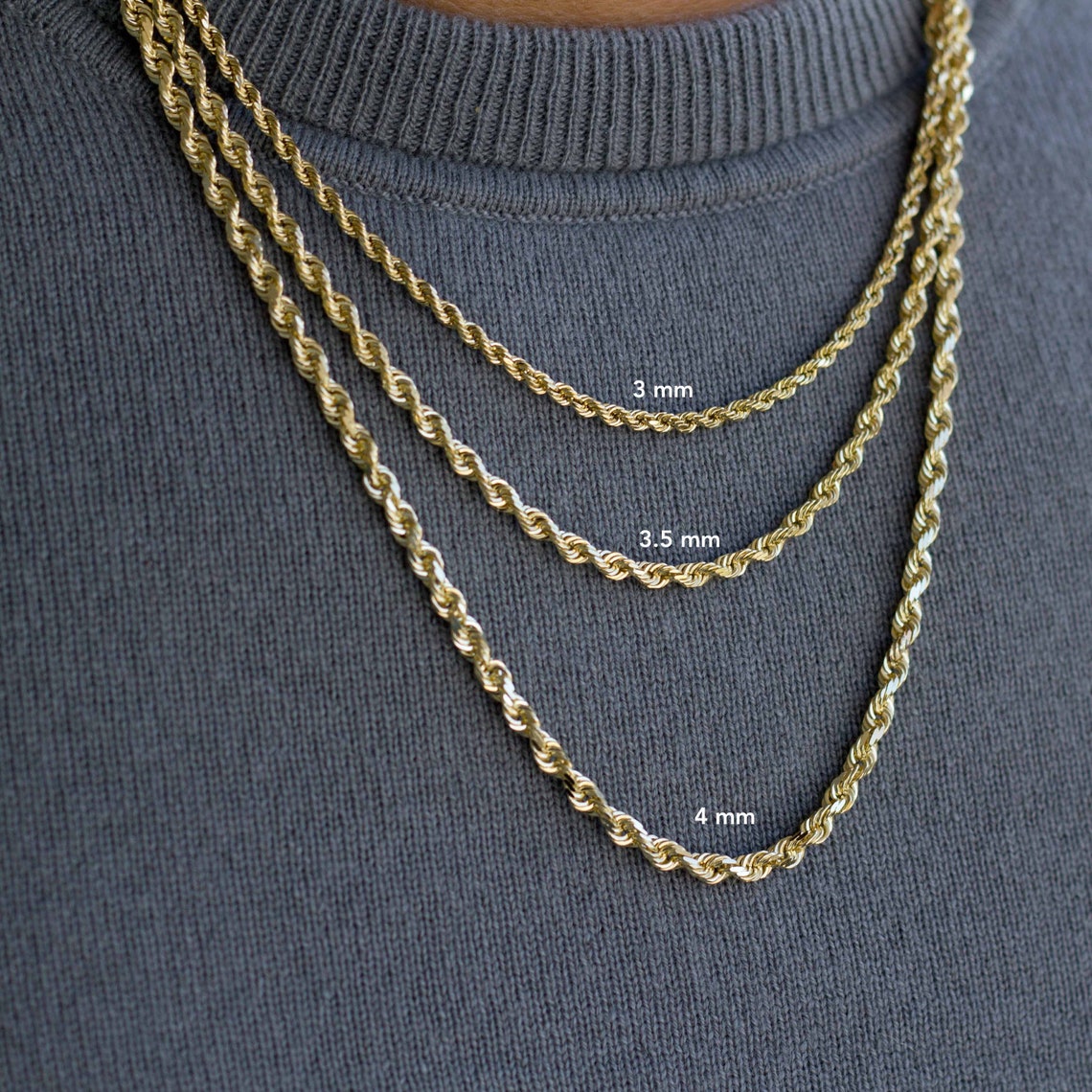 Solid 14K Gold Rope Chain Necklace Rope Necklace Statement | Etsy