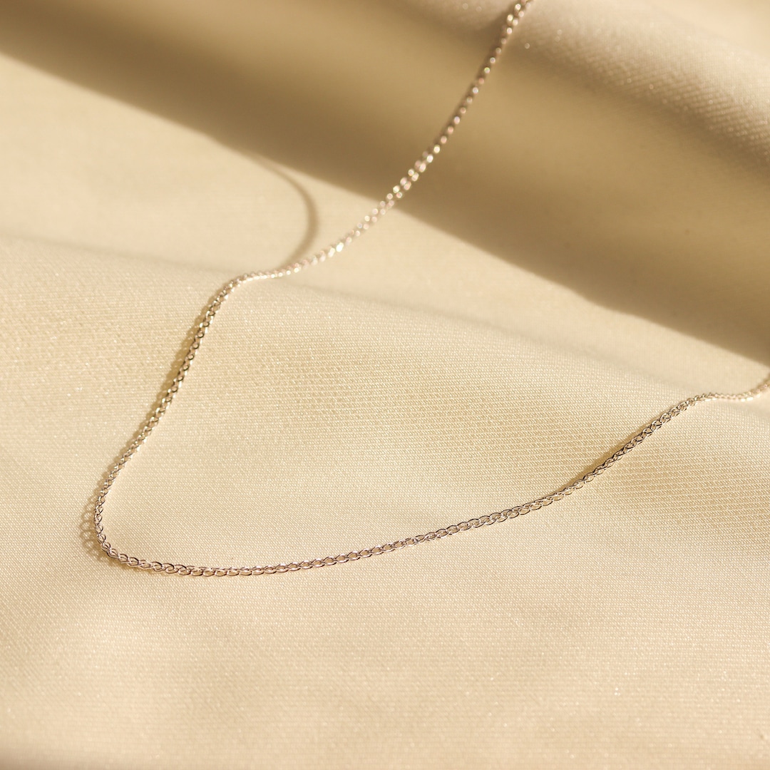14K Solid White Gold Necklace, Silver Chain Necklace - Etsy