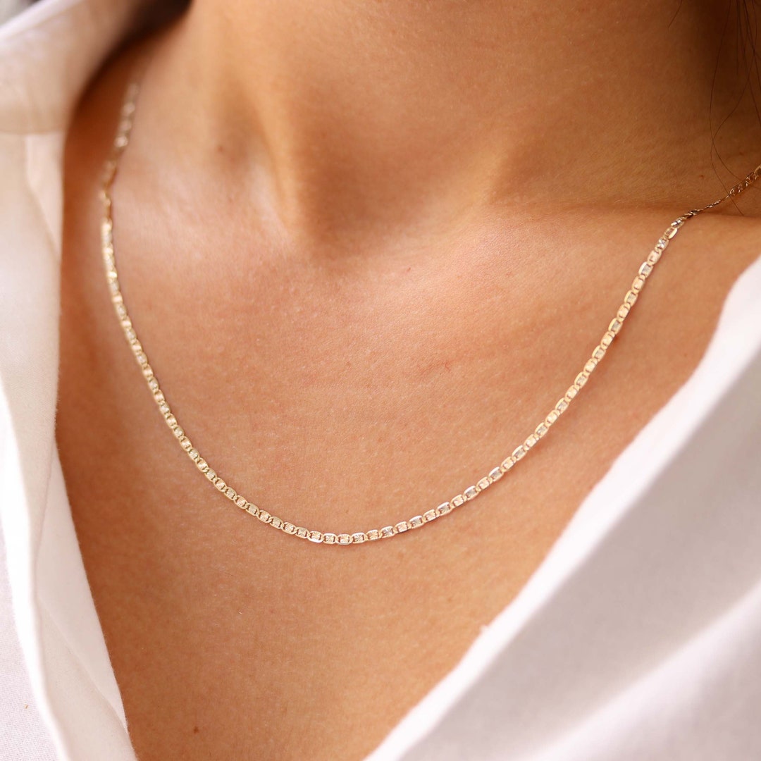 Tri Color Necklace, 14K Solid Gold Chain Necklace, Dainty Delicate Rose ...