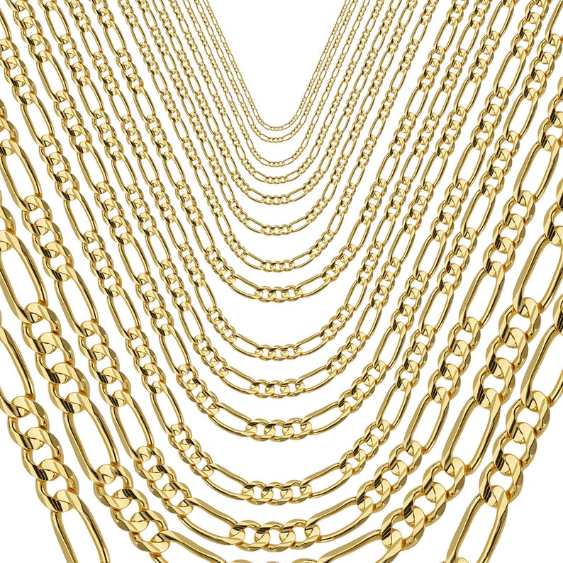 Mens 14K Solid Yellow Gold Figaro Chain Necklace - Etsy