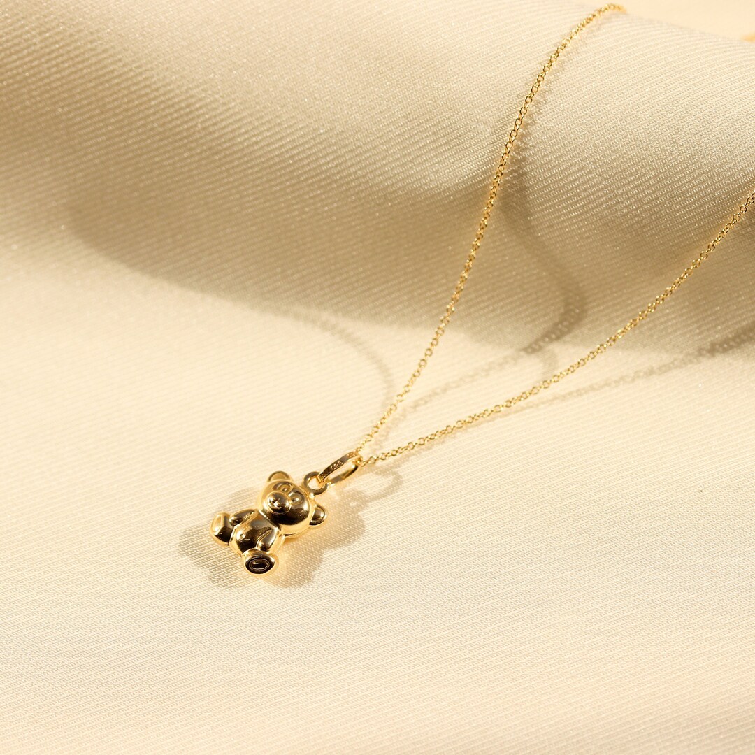 14K Gold Teddy Bear Necklace, Teddy Bear Pendant, Mama Bear Necklace - Etsy