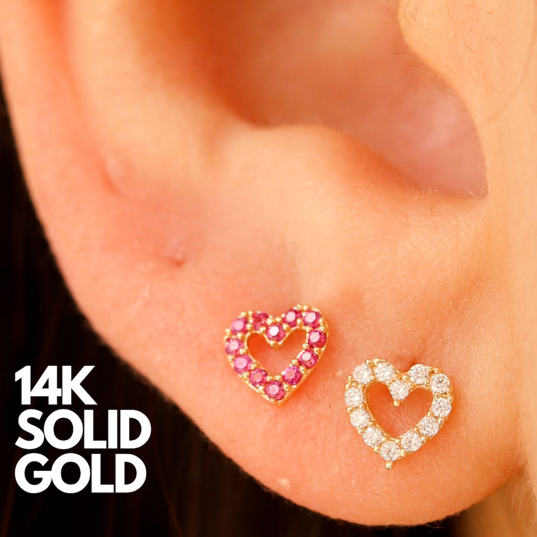 Heart Earrings, Heart Shaped Earrings, Heart Earring, 14K Gold Heart ...