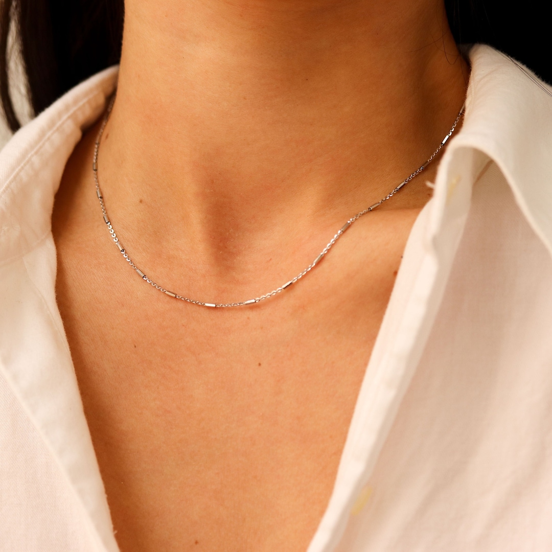 14K Solid White Gold Necklace, Silver Chain Necklace - Etsy