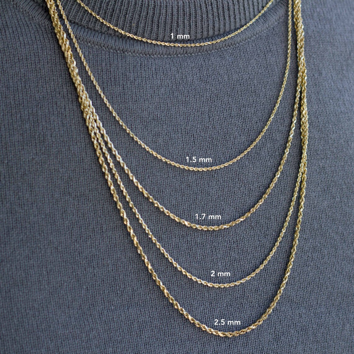 Solid 14K Gold Rope Chain Necklace Rope Necklace Statement | Etsy