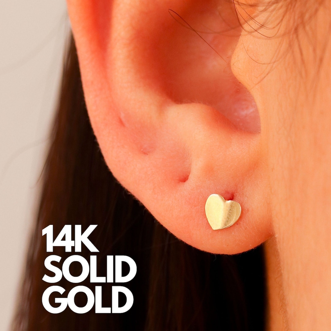 Heart Earrings, Heart Shaped Earrings, Heart Earring, 14K Gold Heart ...