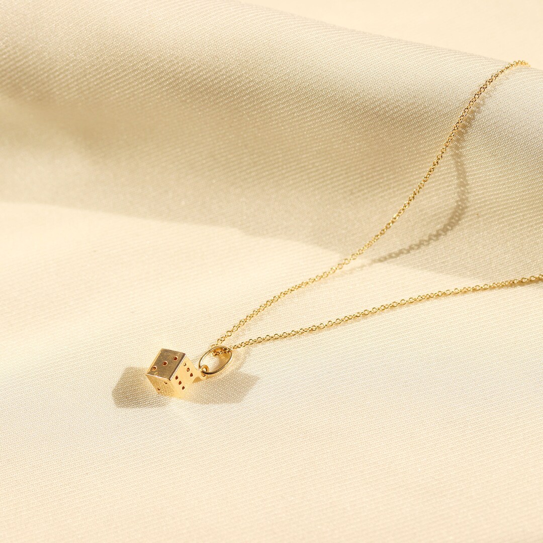 14K Gold Dice Necklace, Delicate Dainty Layered Necklace - Etsy