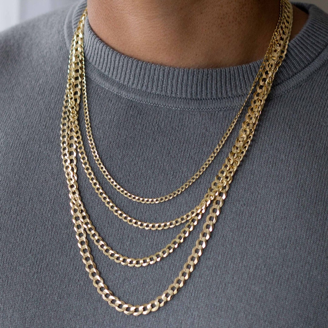 Mens 14K Solid Gold Cuban Chain Necklace - Etsy