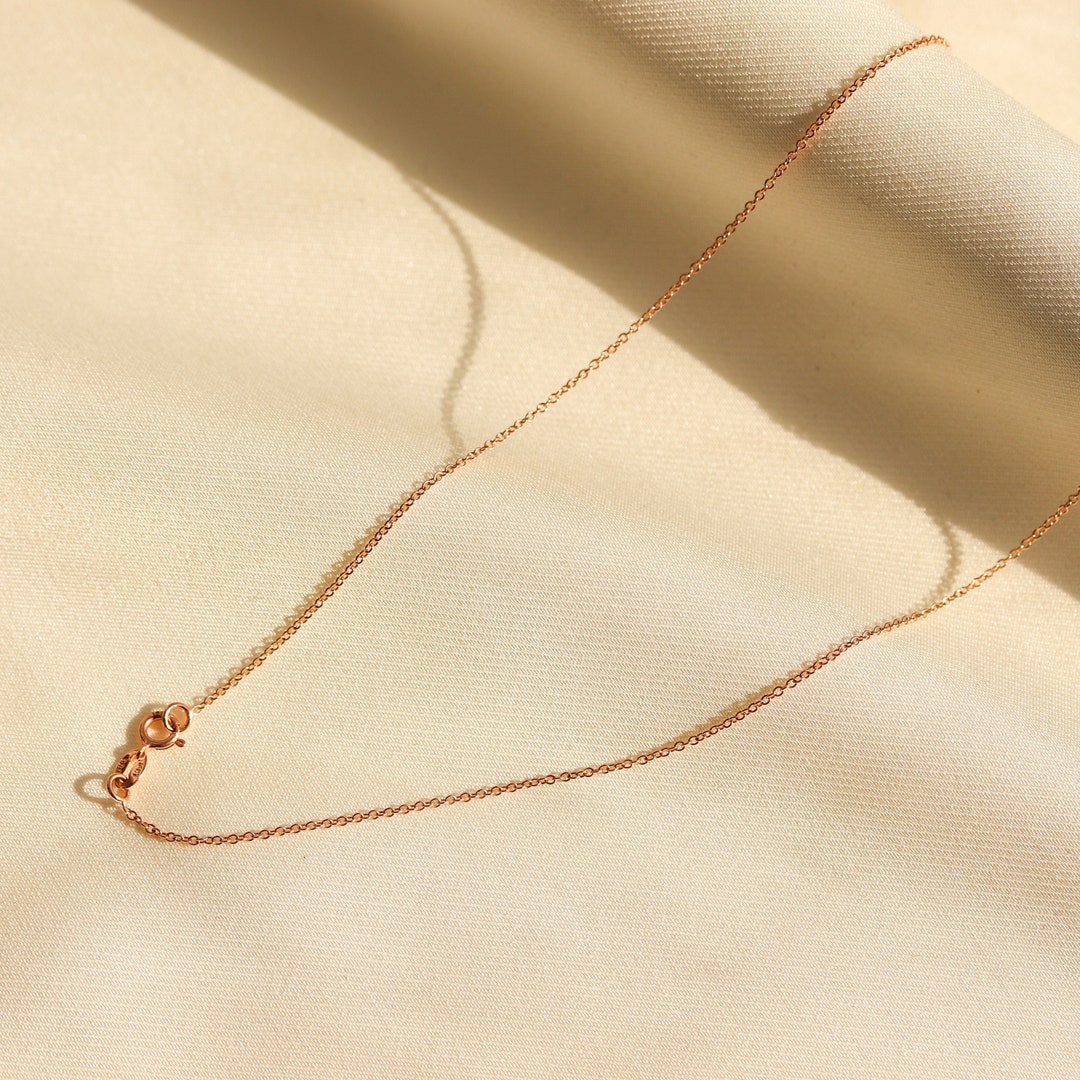 14K Rose Gold Rolo Chain Necklace, Rose Gold Rope Chain, Rose Gold ...