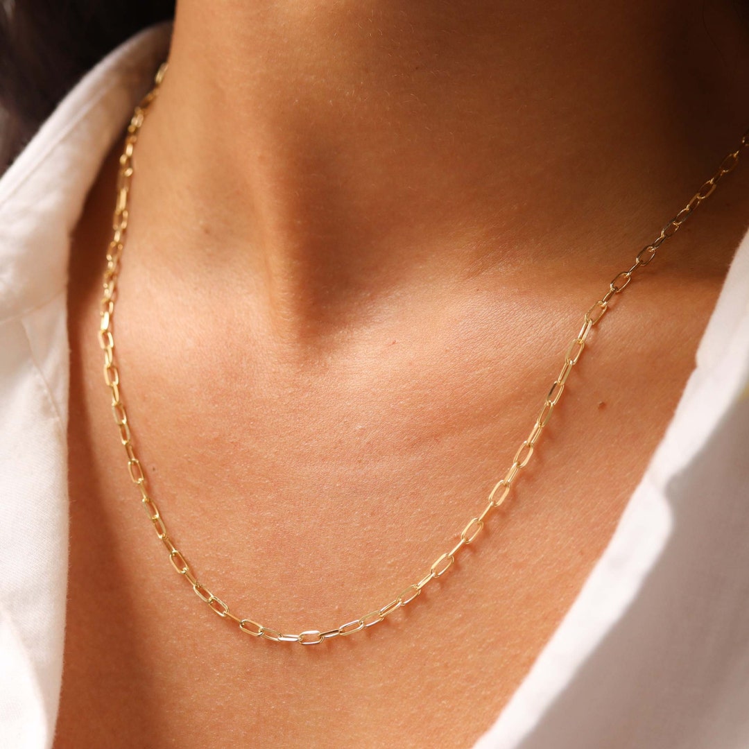 Paperclip Chain Necklace, 14K Gold Necklace, 14K Gold Chain, Solid Gold ...
