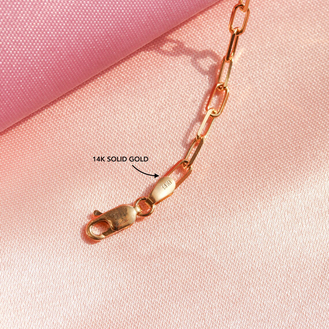 Solid 14K Gold Paper Clip Chain Necklace Rectangle Long Link | Etsy