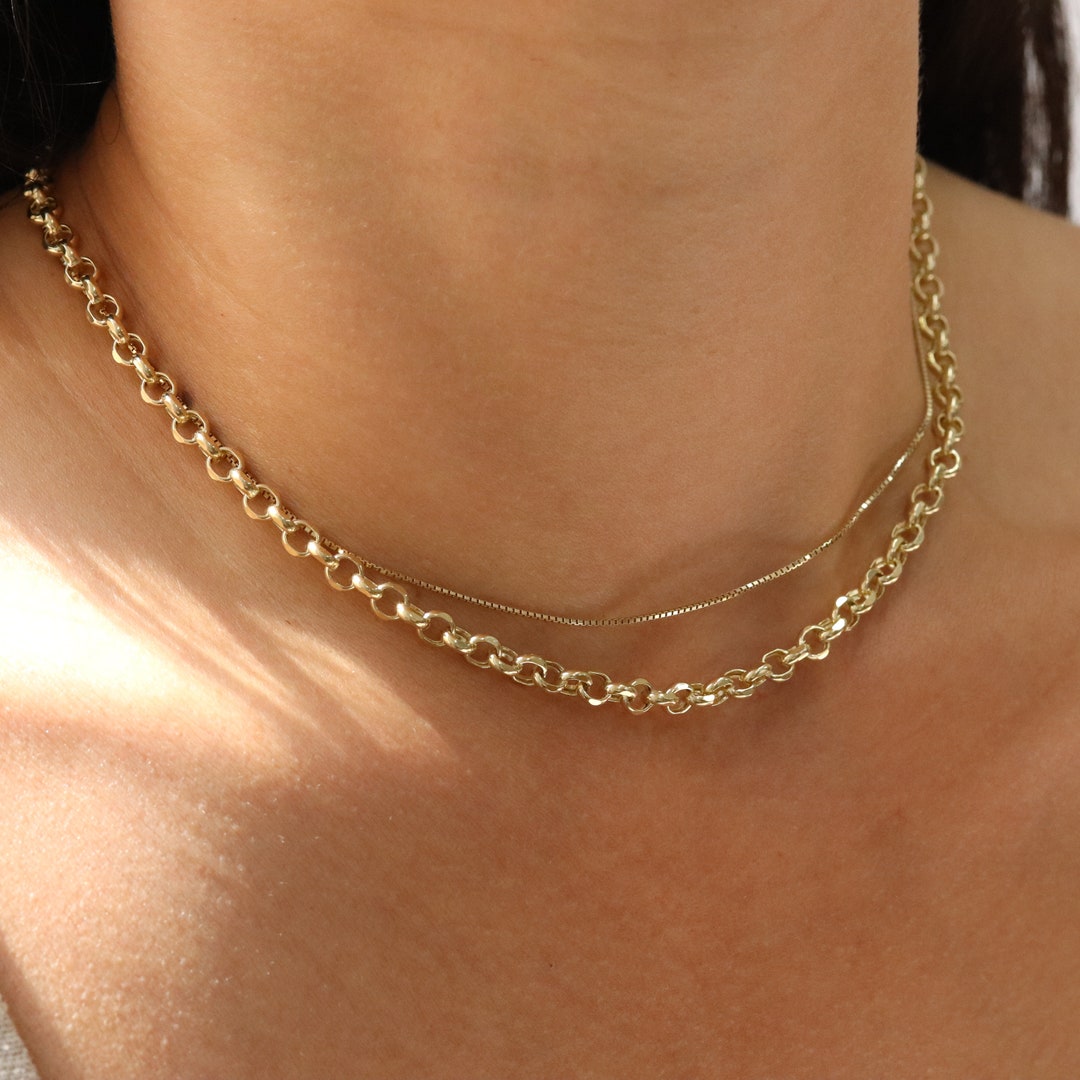 14K Hollow Yellow Gold Rolo Chain Necklace - Etsy