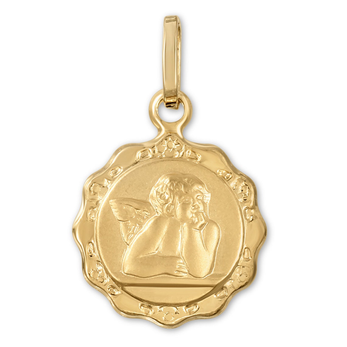 14K Gold Medallion Necklace Gold Coin Necklace Angel - Etsy
