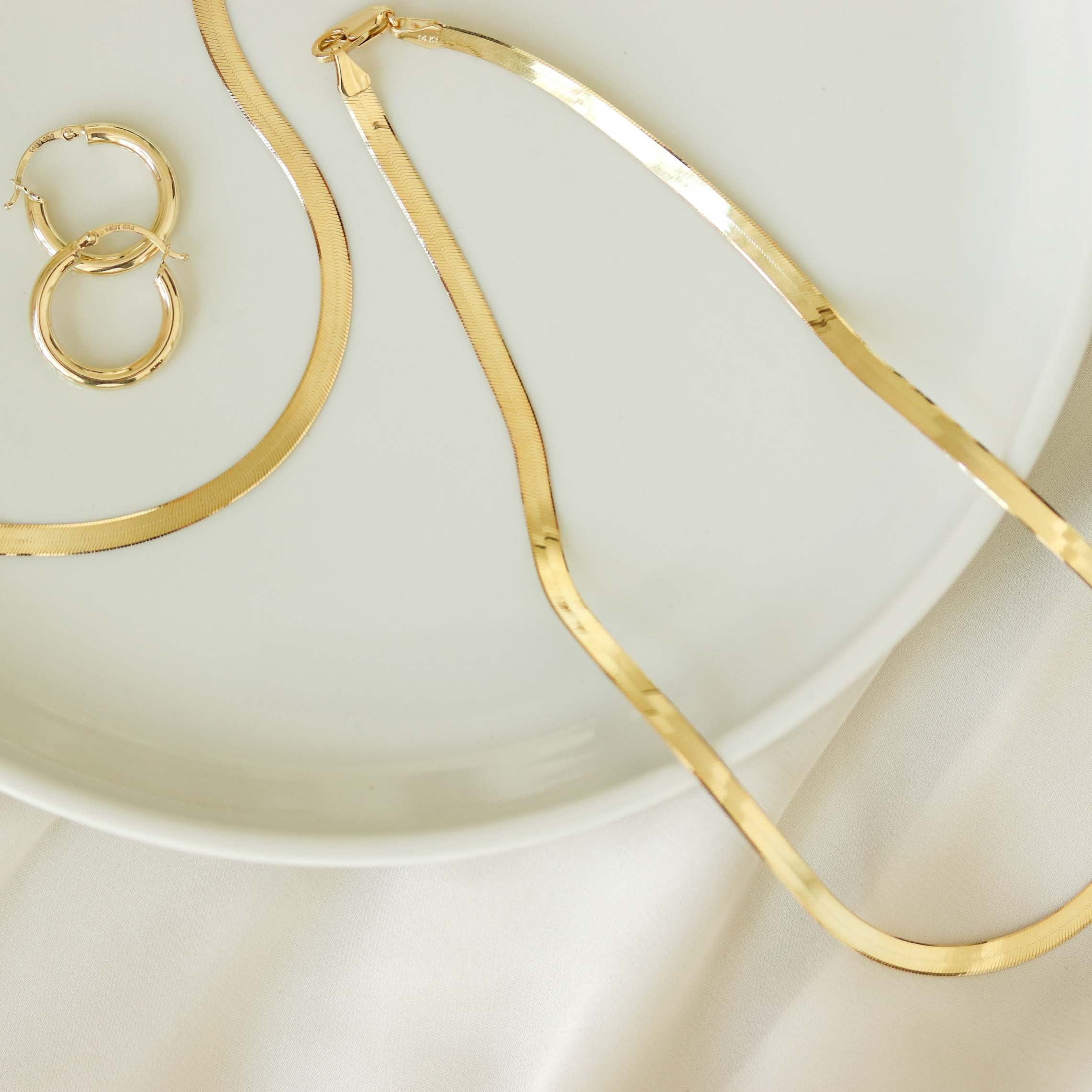 14K Solid Gold Herringbone Choker Necklace Dainty Choker | Etsy