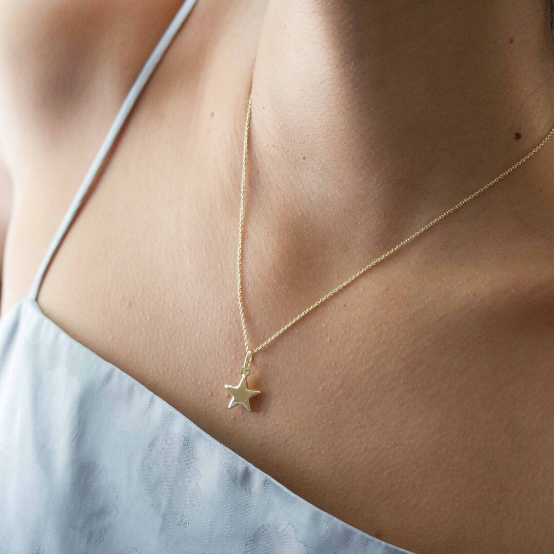 14K Gold Star Pendant Necklace Star Jewelry - Etsy