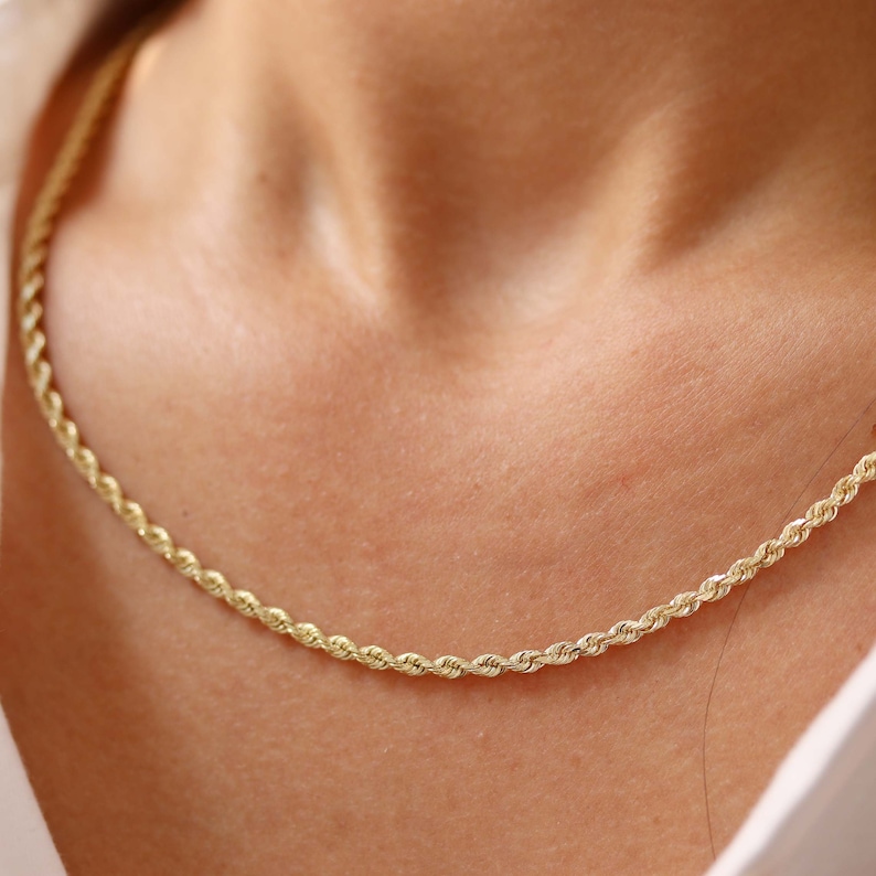 Solid 14K Gold Rope Chain Necklace Rope Necklace Statement - Etsy