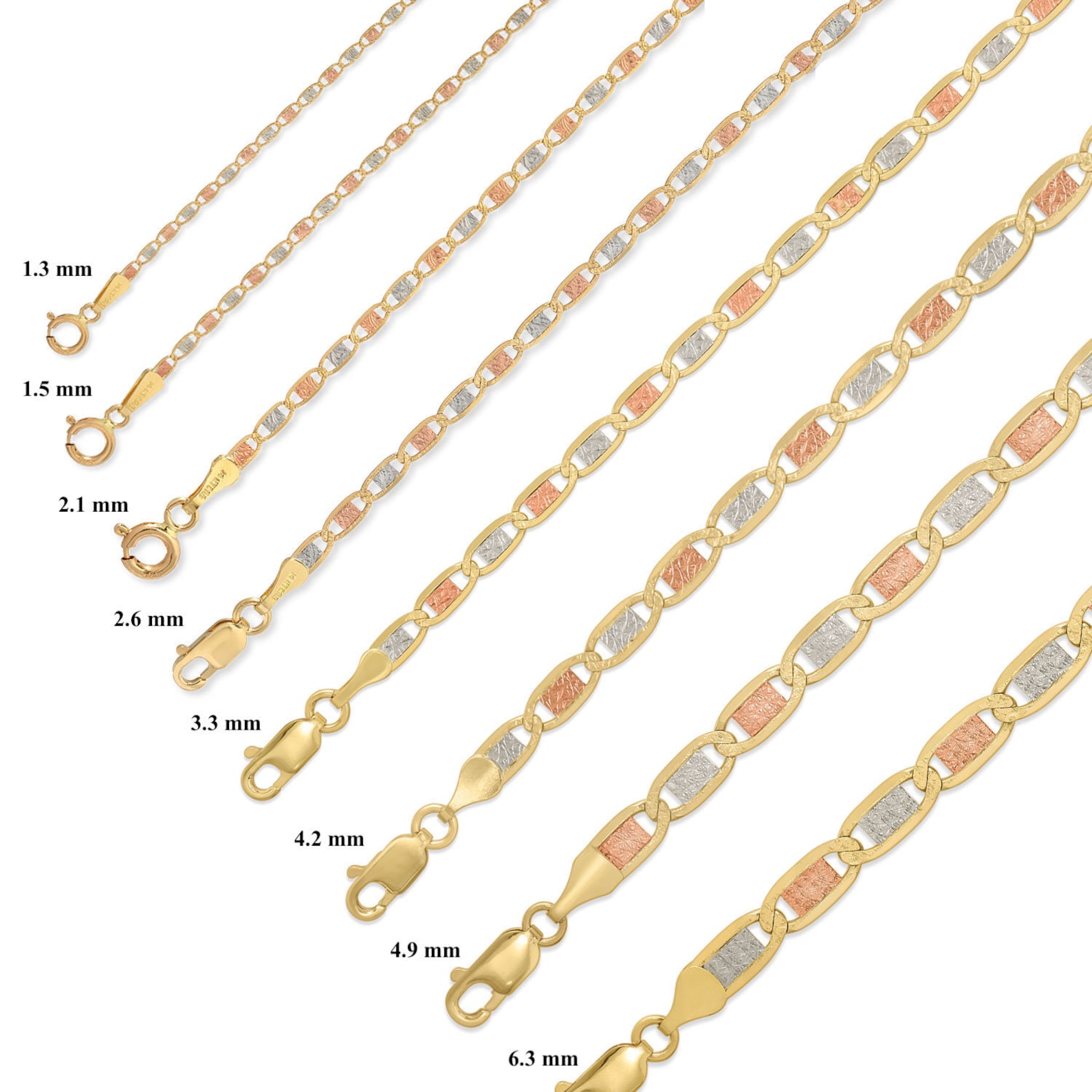 Tri Color Necklace, 14K Solid Gold Chain Necklace, Dainty Delicate Rose ...