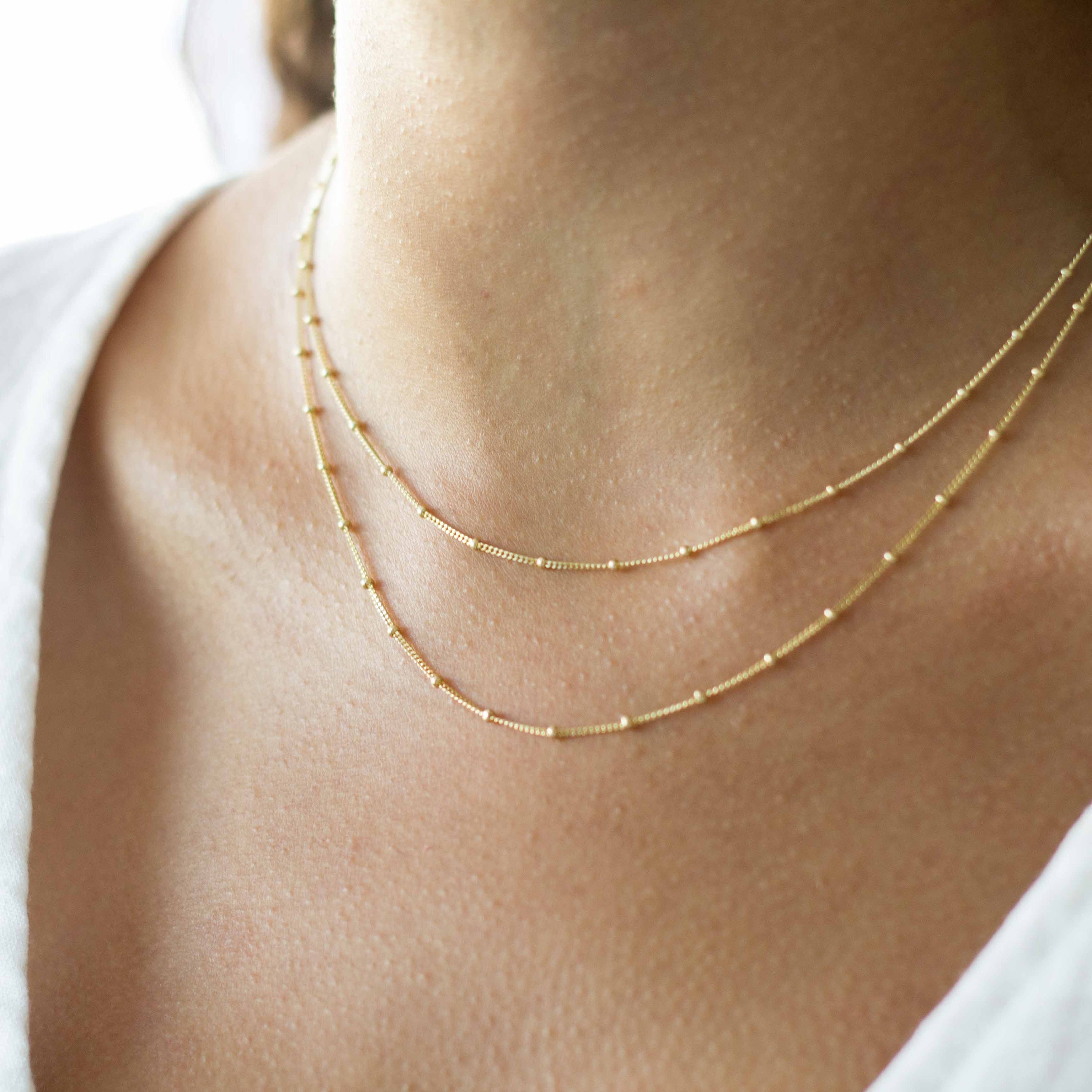 14K Solid Gold Satellite Chain Necklace Beaded Ball Chain | Etsy