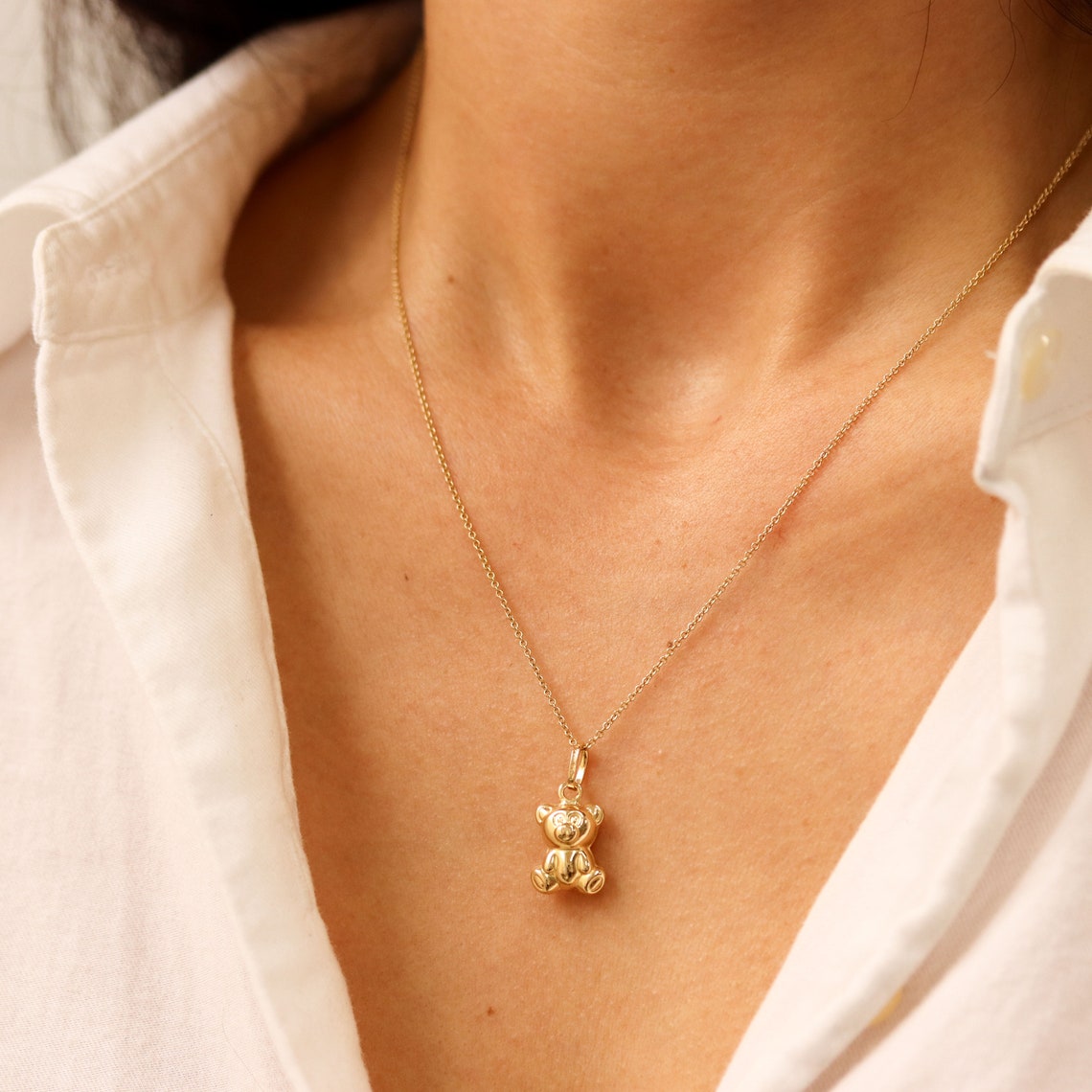 14K Gold Teddy Bear Necklace, Teddy Bear Pendant, Mama Bear Necklace - Etsy
