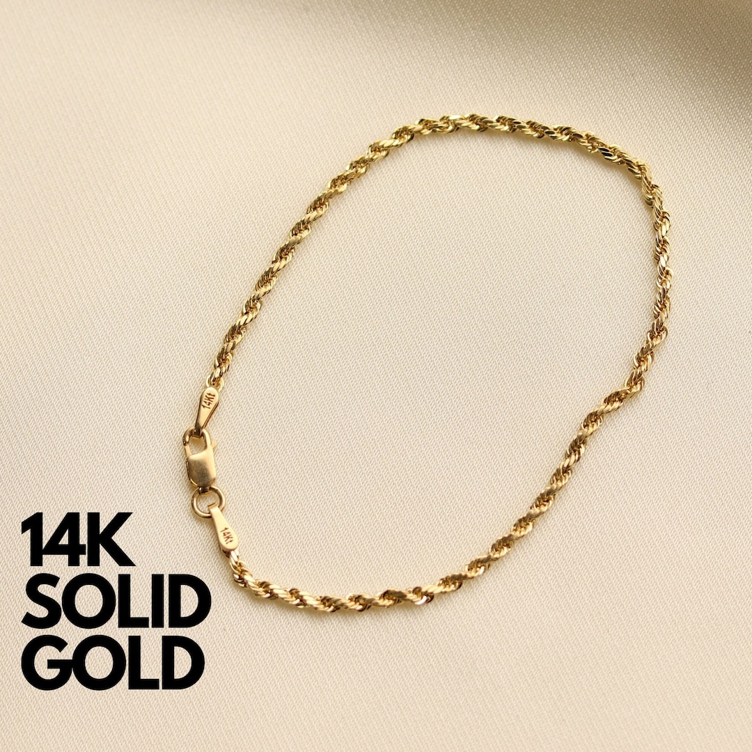 14k Solid Gold Rope Bracelet, Gold Rope Bracelet, Thin Rope Bracelet ...
