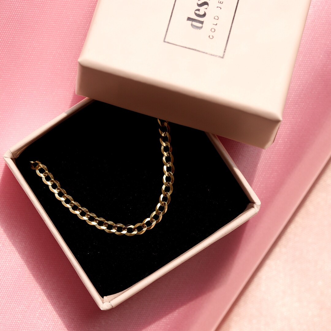 Solid 14K Gold Gourmette Chain Necklace - Etsy