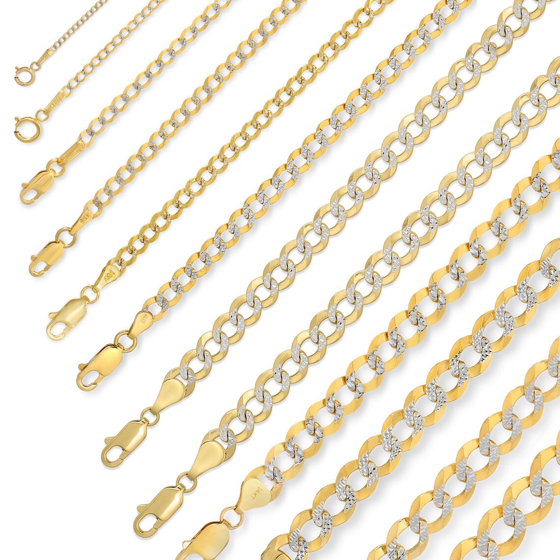14K Solid Gold White Pave Curb Chain Necklace - Etsy