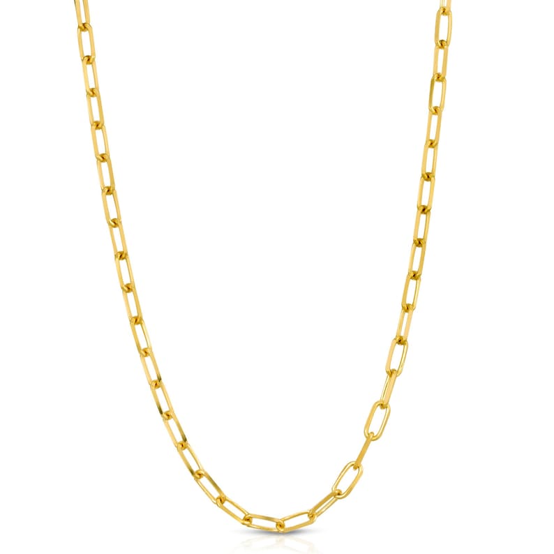 Solid 14K Gold Paper Clip Chain Necklace Rectangle Long Link - Etsy